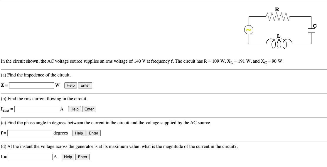 Solved In the circuit shown, the AC voltage source supplies | Chegg.com