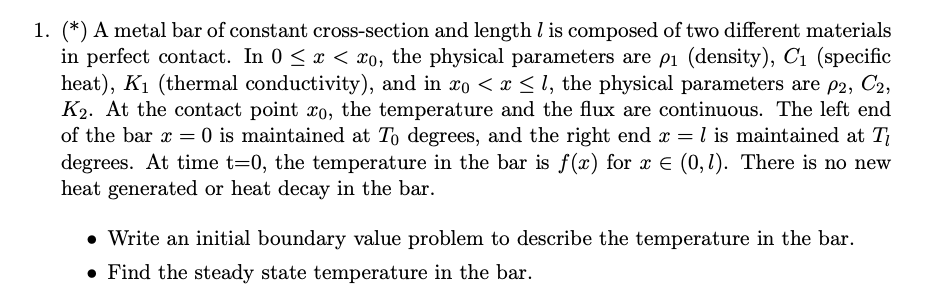 Solved 1. (*) A metal bar of constant cross-section and | Chegg.com