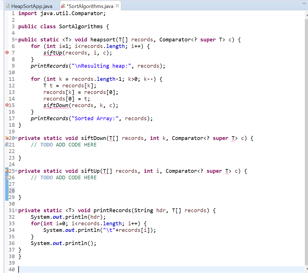 How would i write the siftUp and siftDown method? I | Chegg.com