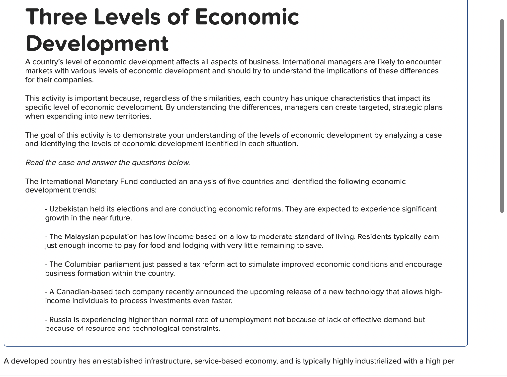 Solved Development A country's level of economic development | Chegg.com