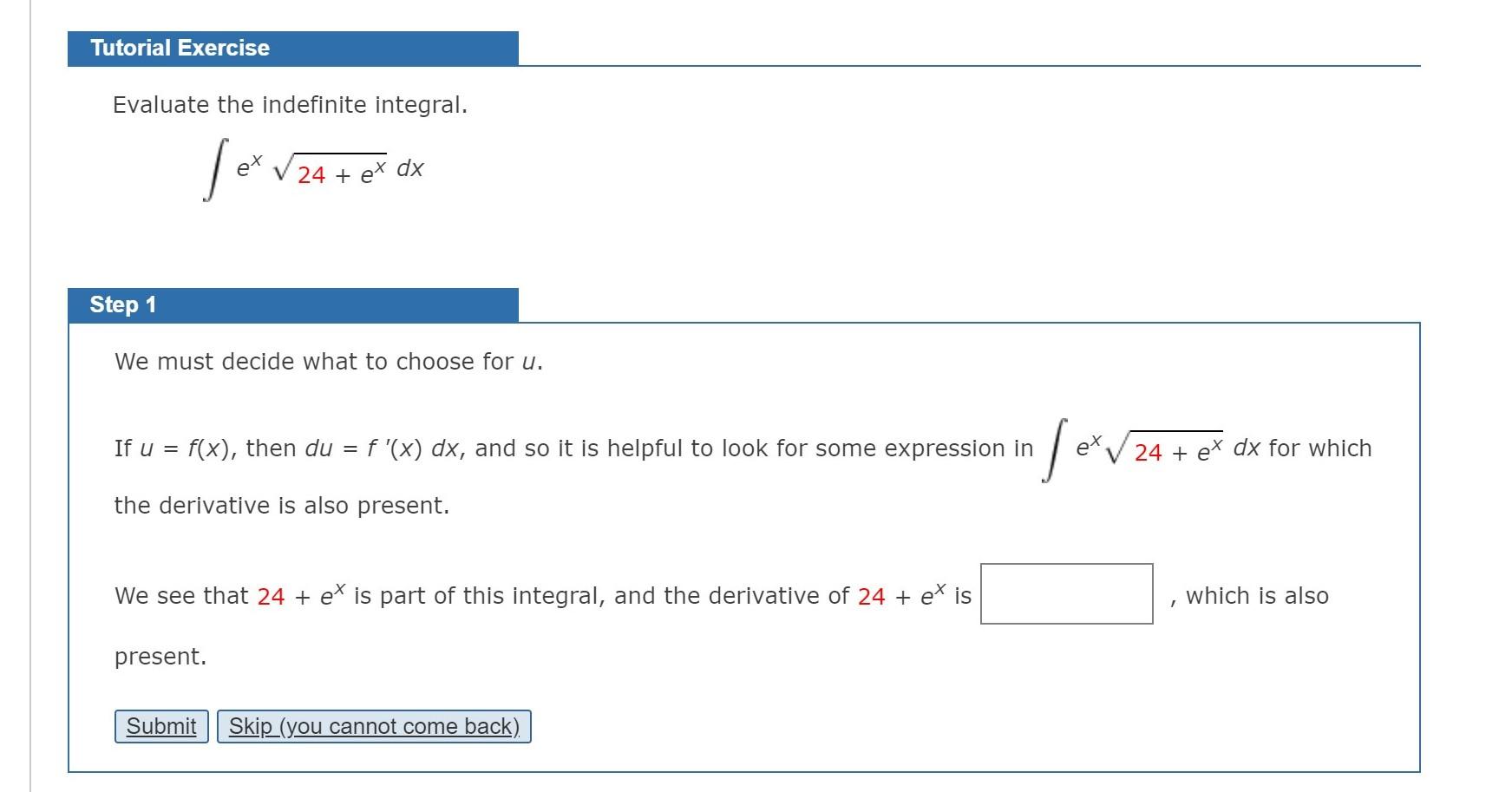 Solved Tutorial Exercise Evaluate The Indefinite Integral 1915