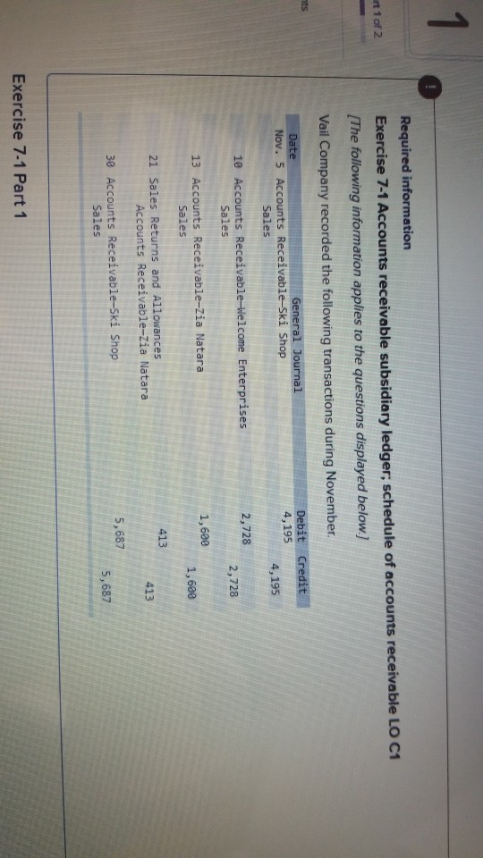 Solved int 1 of 2 Required information Exercise 7-1 Accounts | Chegg.com