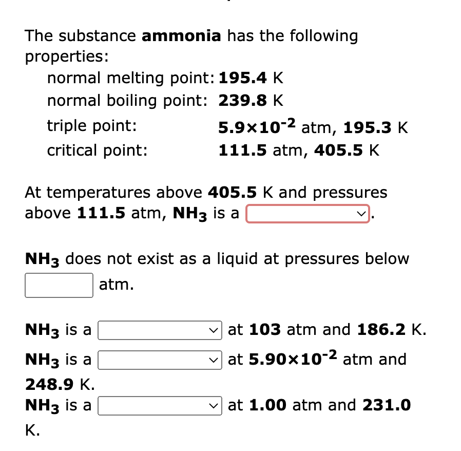 Solved The substance ammonia has the following properties: | Chegg.com