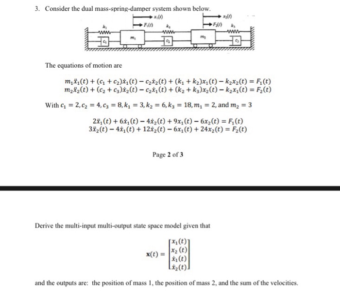 Solved Consider the dual mass-spring-damper system shown | Chegg.com