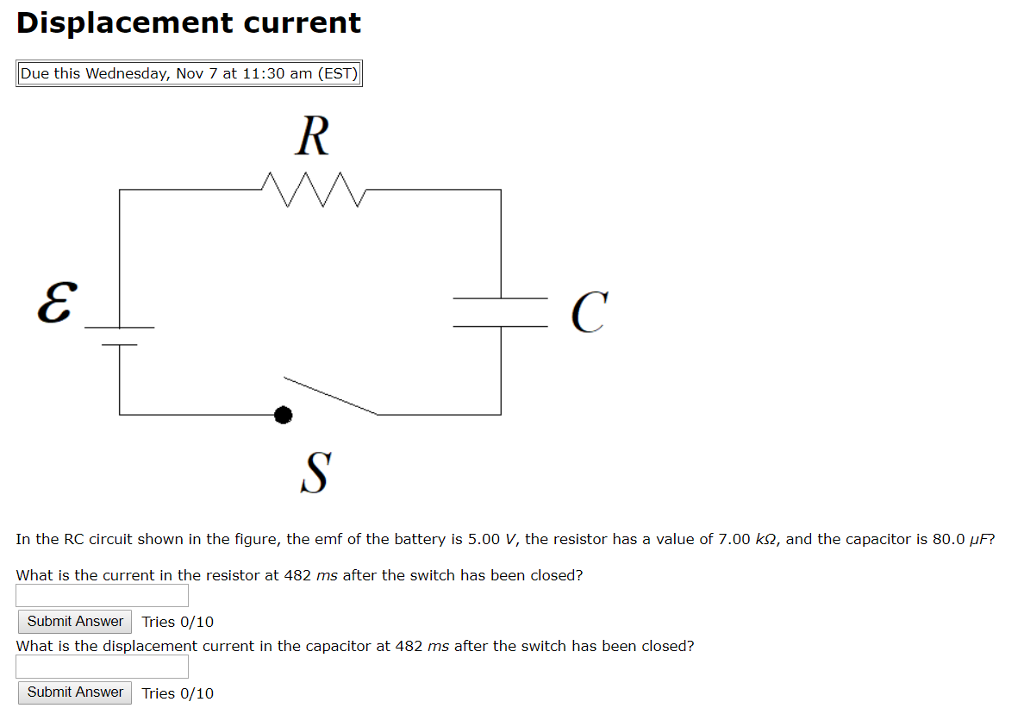 Solved Displacement current Due this Wednesday, Nov 7 at | Chegg.com