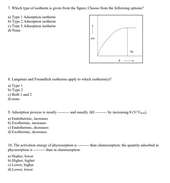 Solved 7. Which type of isotherm is given from the figure, | Chegg.com