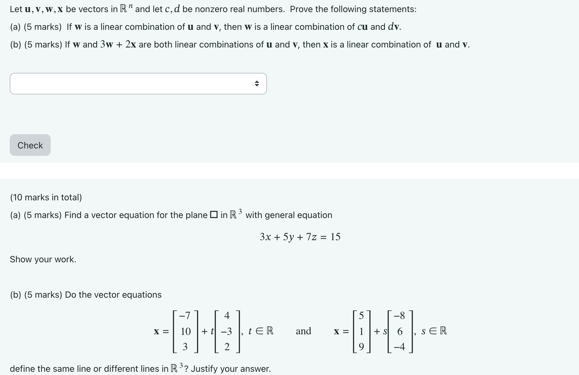 Solved Let u,v,w,x be vectors in Rn and let c,d be nonzero | Chegg.com