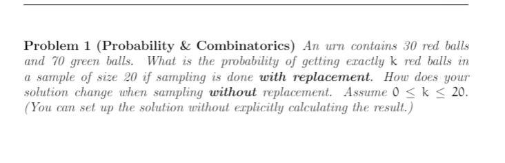 Solved Problem 1 (Probability & Combinatorics) ﻿An urn | Chegg.com
