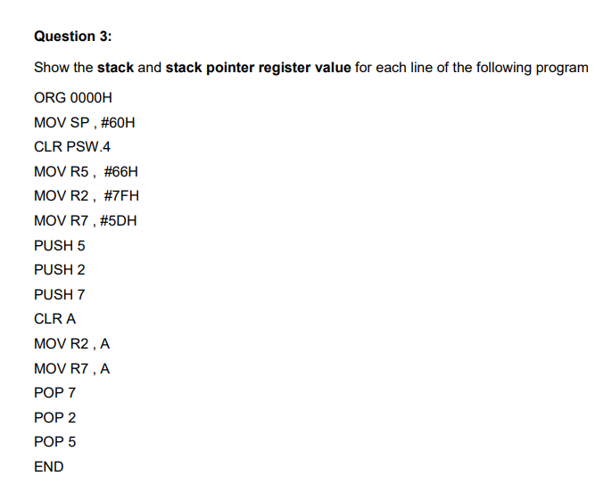 Solved Question 3: Show the stack and stack pointer register | Chegg.com