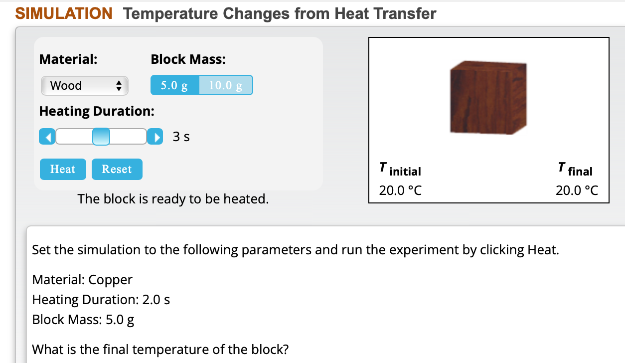 Solved SIMULATION Temperature Changes from Heat Transfer | Chegg.com