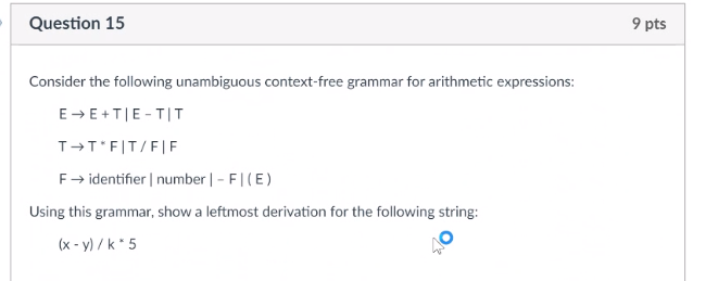 Solved Question 15 9 pts Consider the following unambiguous | Chegg.com