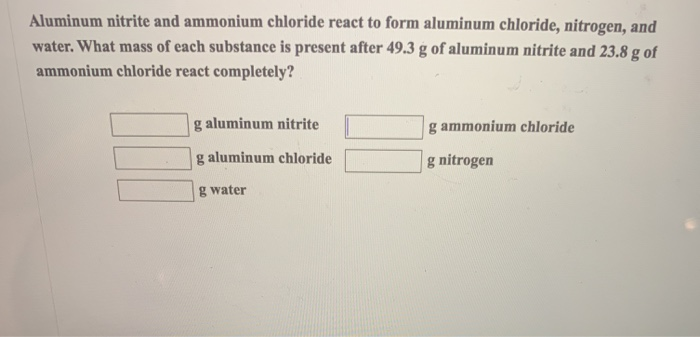 Solved Aluminum nitrite and ammonium chloride react to form | Chegg.com