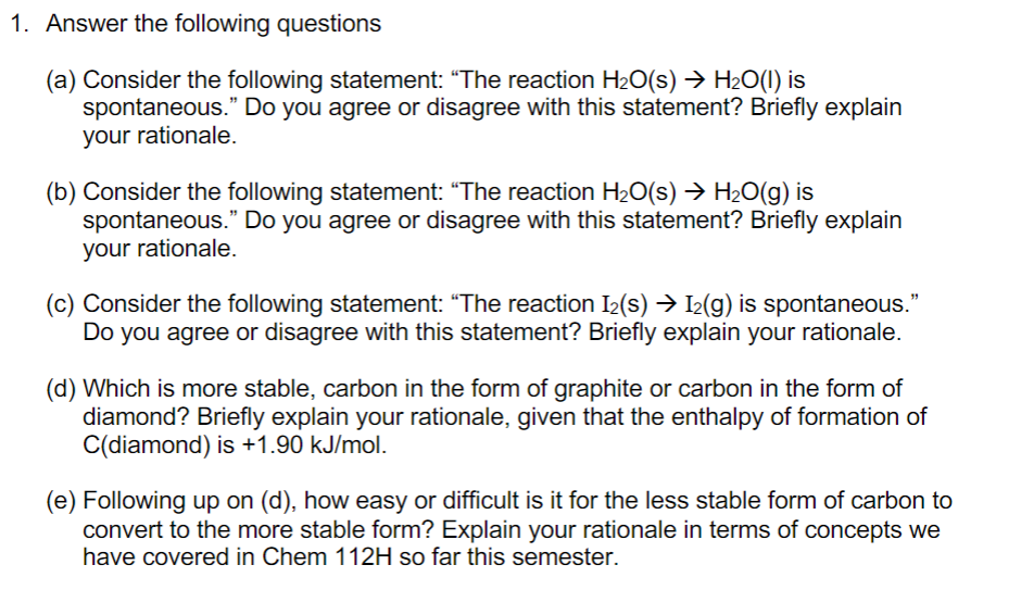 Solved 1. Answer the following questions (a) Consider the | Chegg.com