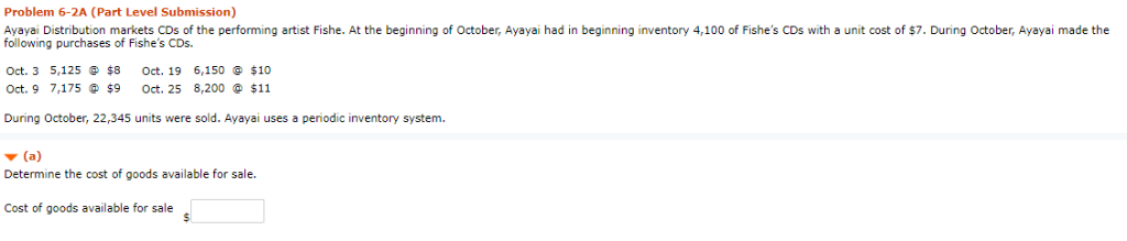 Solved Problem 6-2A (Part Level Submission) Ayayai | Chegg.com