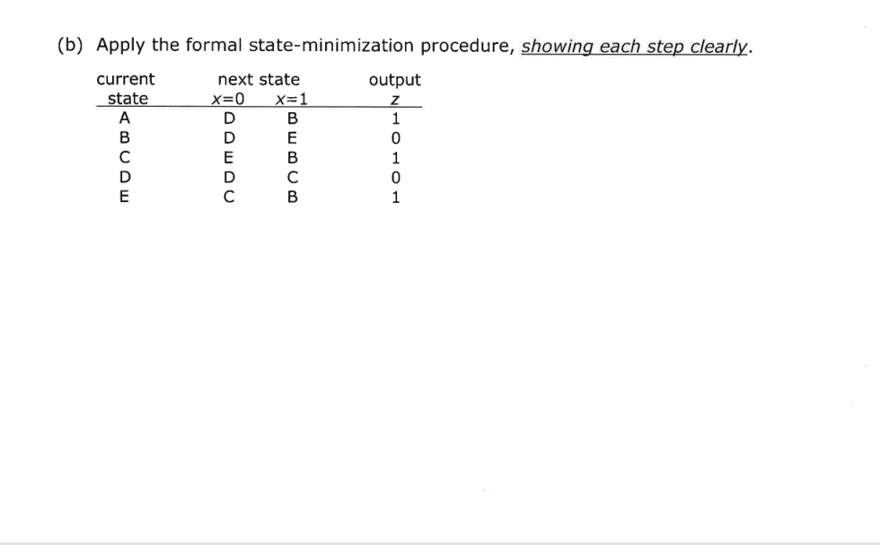 Solved B Apply The Formal State Minimization Procedure 