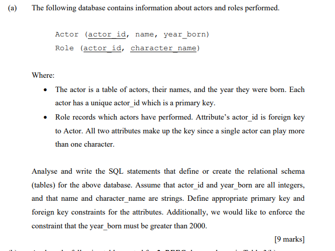 Solved (a) The following database contains information about | Chegg.com