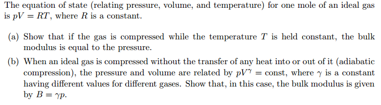 Solved The equation of state (relating pressure, volume, and | Chegg.com