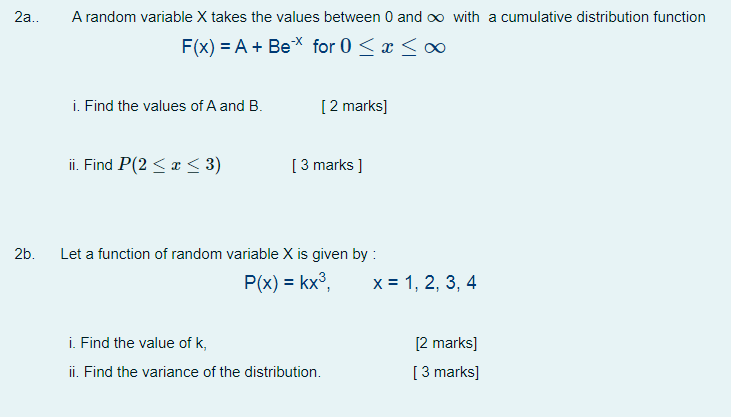 Solved 2a.. A random variable X takes the values between 0 | Chegg.com