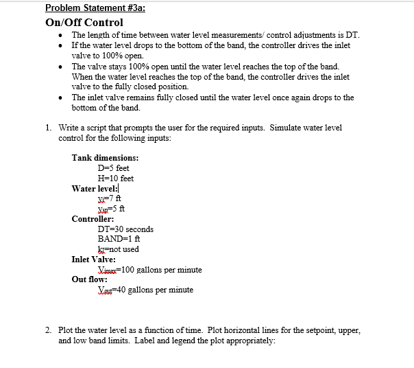 Problem Statement #3 Problem 3 is based on a water | Chegg.com