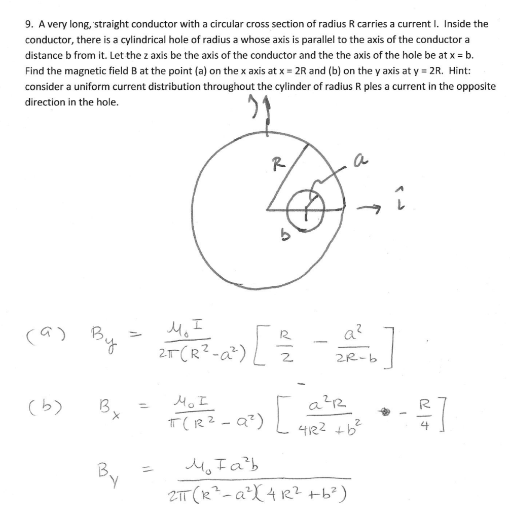 Solved 9. A very long, straight conductor with a circular | Chegg.com