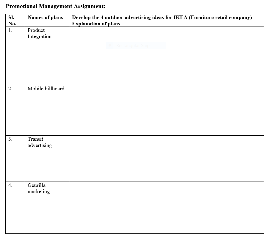 Solved Promotional Management Assignment: Names of plans SI. | Chegg.com
