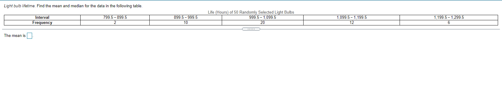Solved Light Bulb Lifetime Find The Mean And Median For The