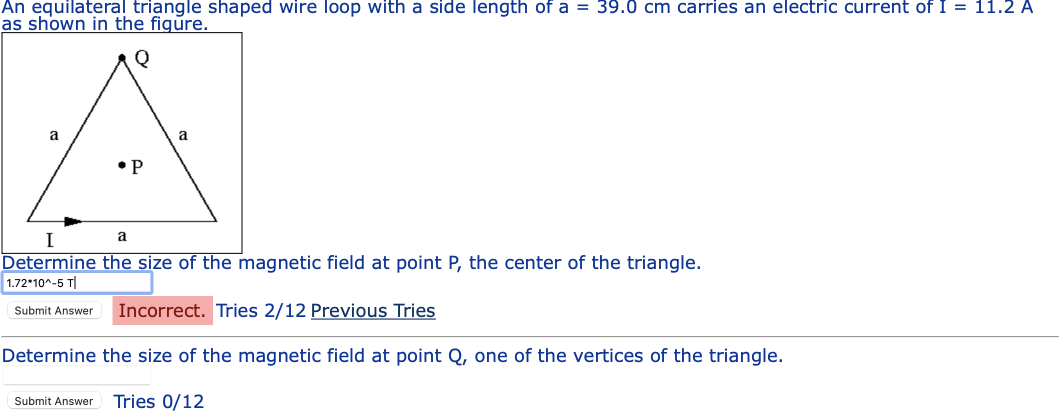 Solved An equilateral triangle shaped wire loop with a side | Chegg.com