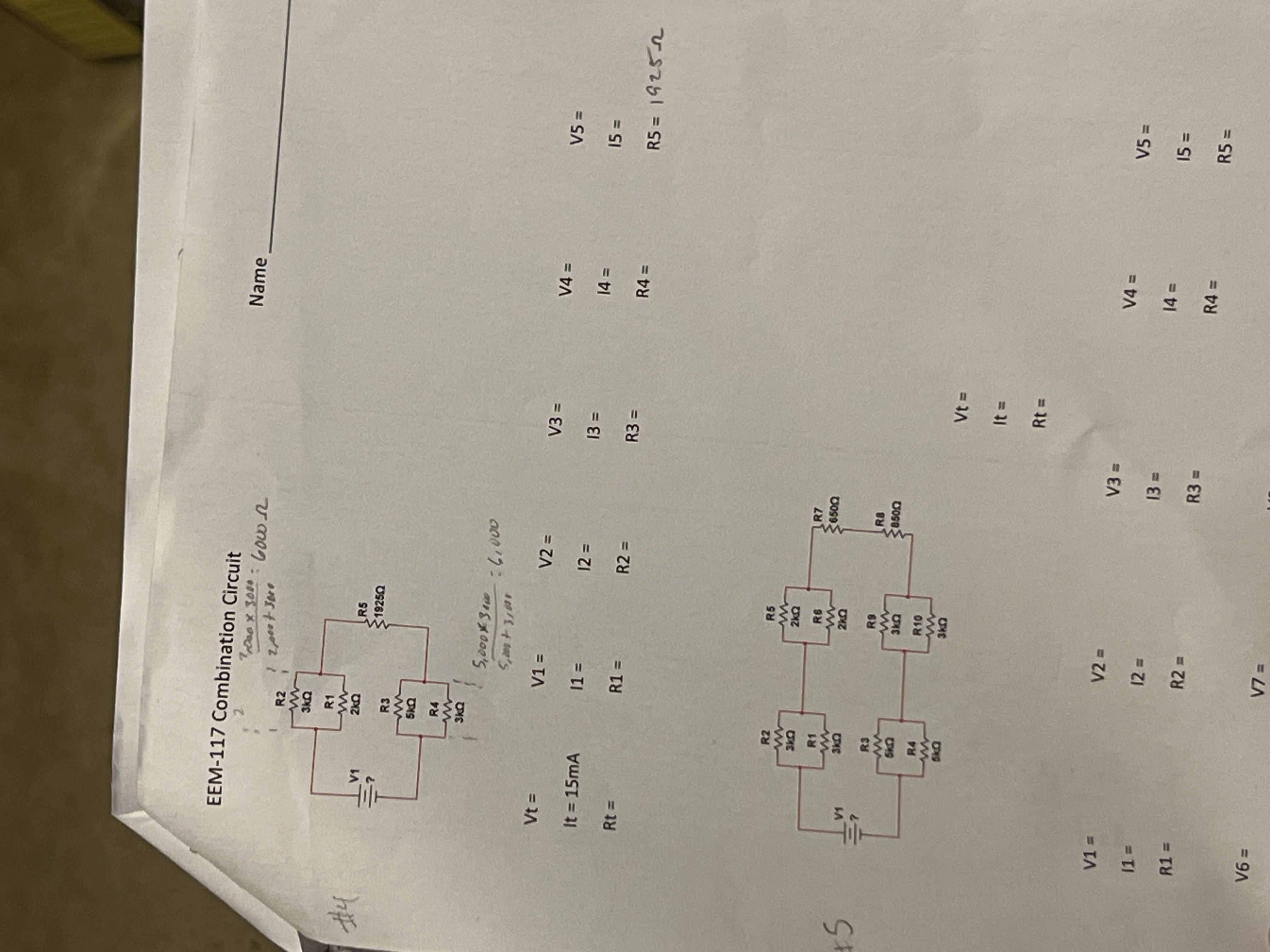Solved EEM-117 Combination Circuit 3000×3000:6000Ω Name | Chegg.com