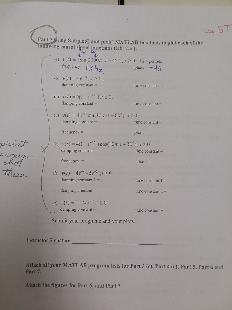 Solved Use 5t Part 7sing Subplot And Plot0 Matlab 