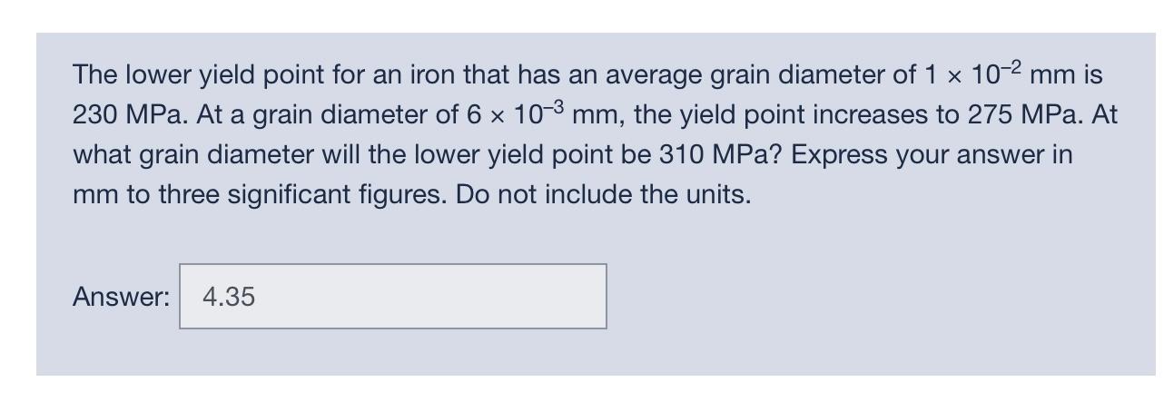 Solved The lower yield point for an iron that has an average | Chegg.com