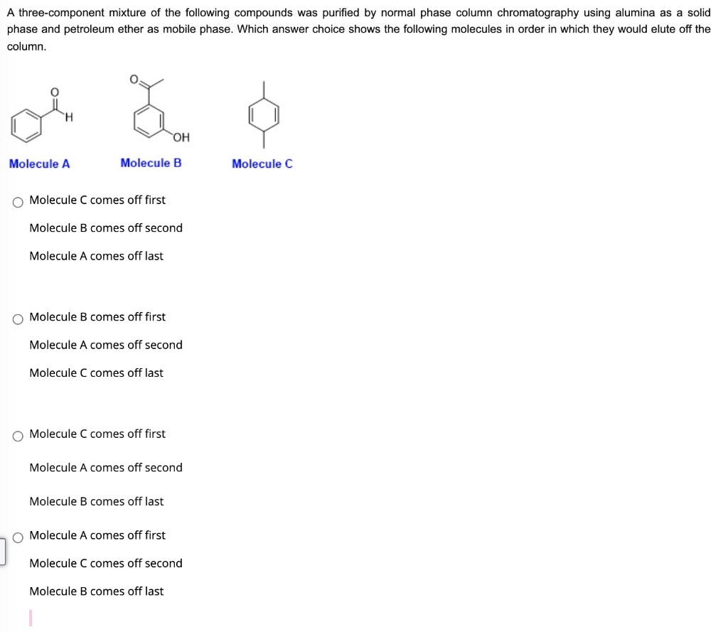 Solved A three-component mixture of the following compounds | Chegg.com