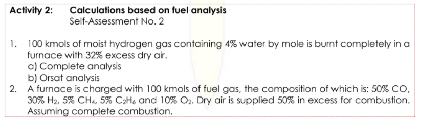 Solved Activity 2: Calculations based on fuel analysis | Chegg.com