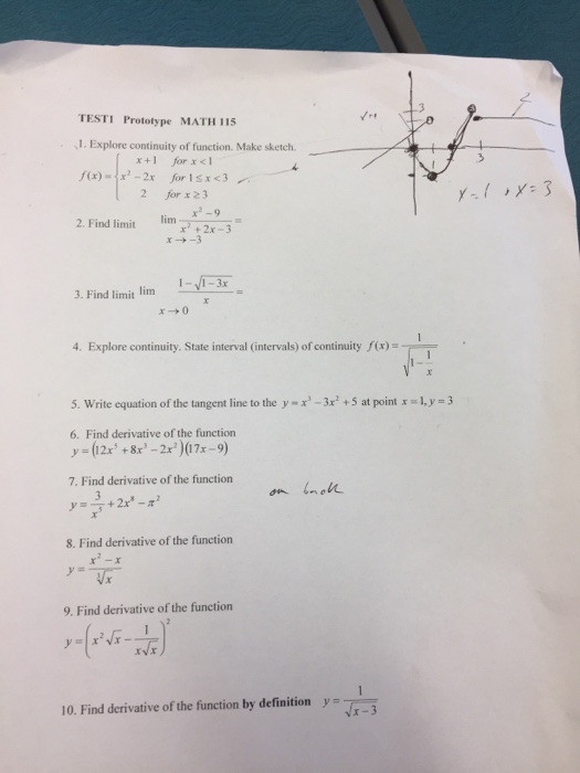 Solved TESTI Prototype MATH 115 1. Explore continuity of | Chegg.com