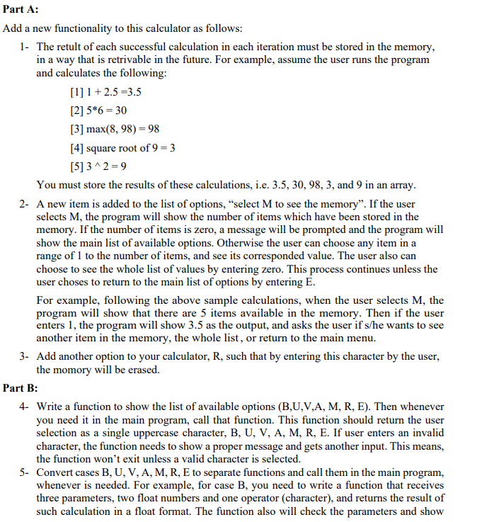 Part A: Add a new functionality to this calculator as | Chegg.com