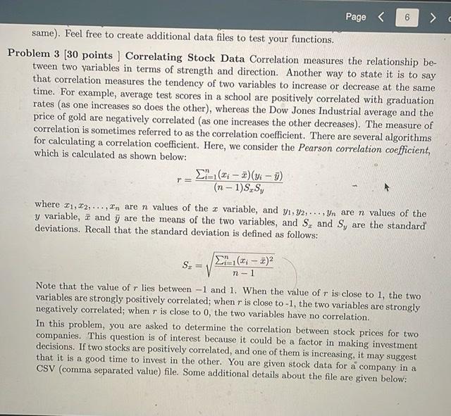 Problem 3 [30 points ] Correlating Stock Data | Chegg.com