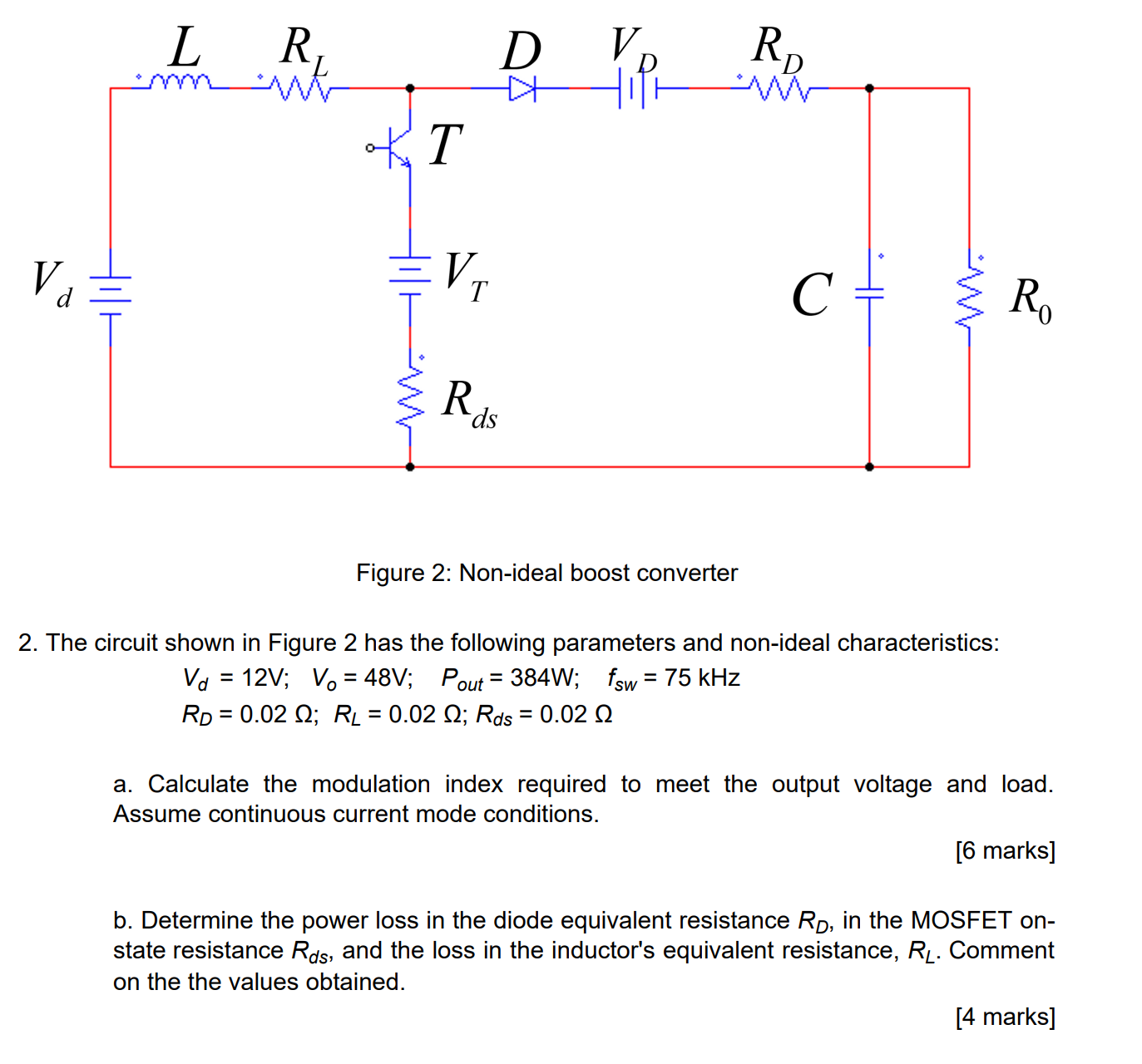 Figure 2: Non-ideal boost converter circuit shown in | Chegg.com