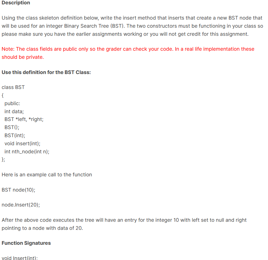 Solved BST Insert (C++) This is what I have so far, but i | Chegg.com