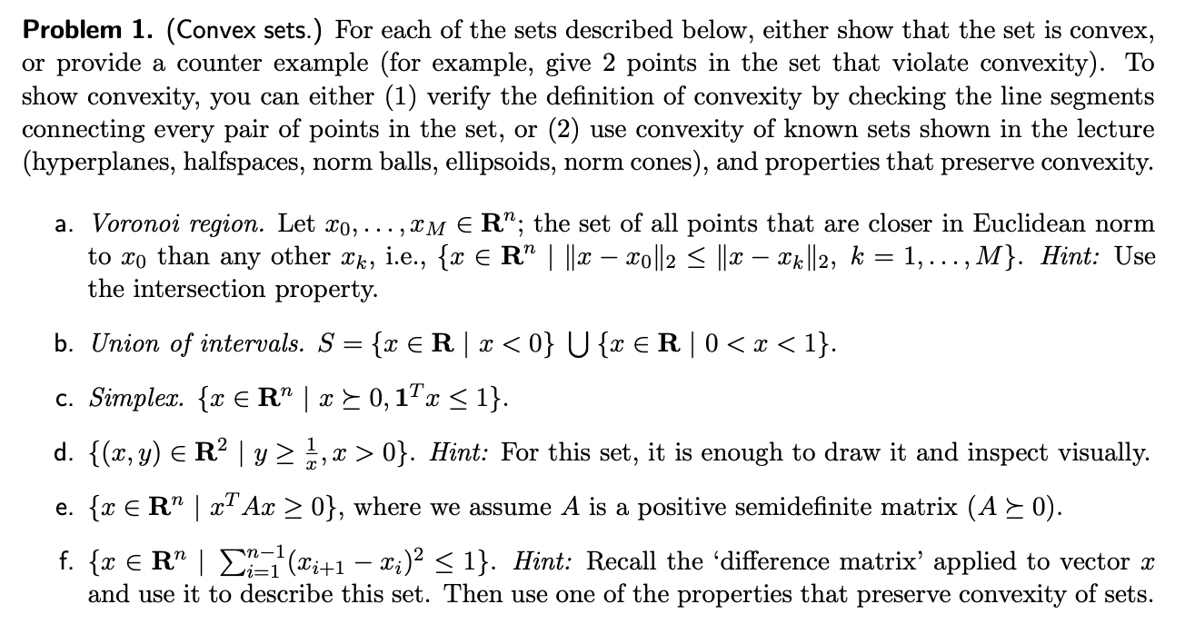 Solved Problem 1. (Convex sets.) For each of the sets | Chegg.com