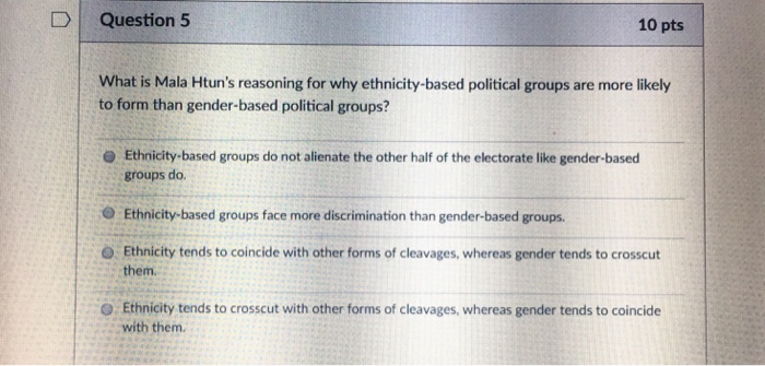 Solved DQuestion 5 10 pts What is Mala Htun's reasoning for | Chegg.com