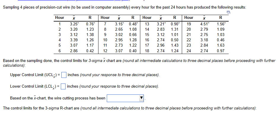Solved Based on the sampling done, the control limits for 3 | Chegg.com