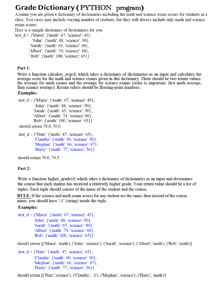 Solved Grade Dictionary (PYTHON program) Assume you are | Chegg.com