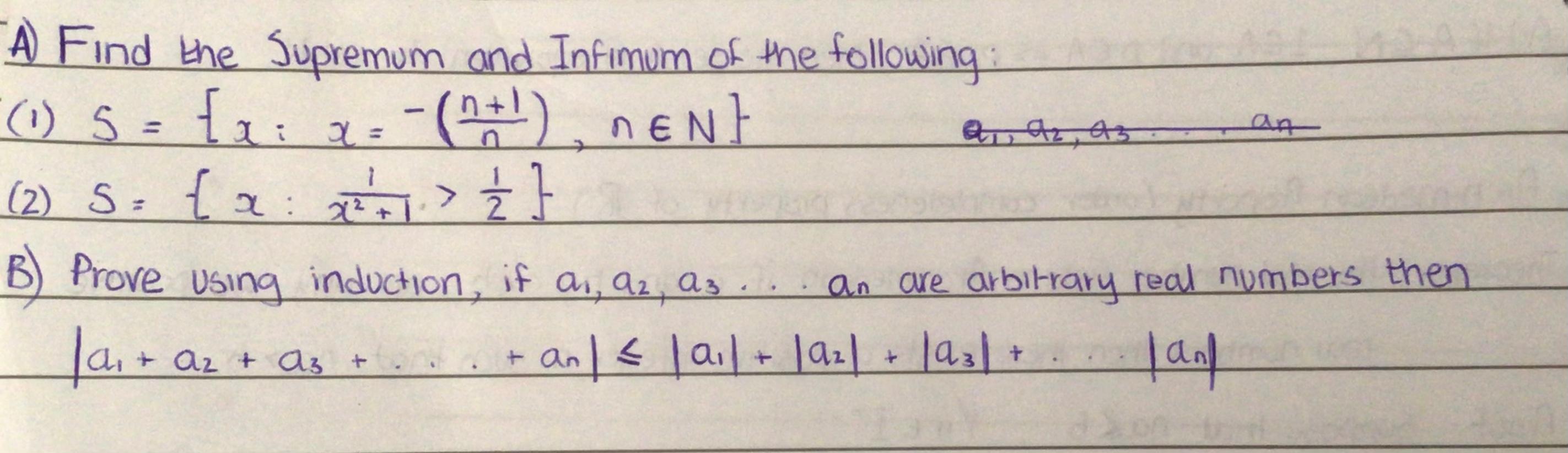 Solved A Find the Supremum and Infimum of the following (1) | Chegg.com