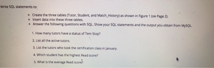 Solved Write SQL statements to: Create the three tables | Chegg.com