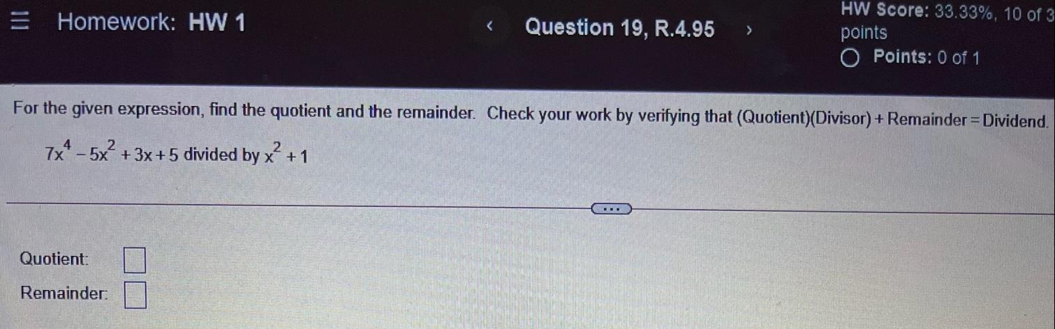 Solved = Homework: HW 1 ( Question 19, R.4.95 HW Score: | Chegg.com