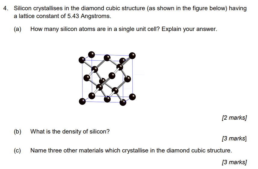 Solved 4. Silicon crystallises in the diamond cubic | Chegg.com