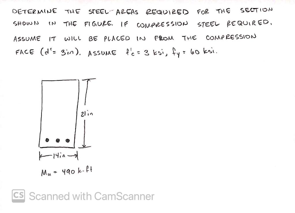 Solved DETERMINE FOR THE SECTION THE STEEL AREAS REQUIRED | Chegg.com