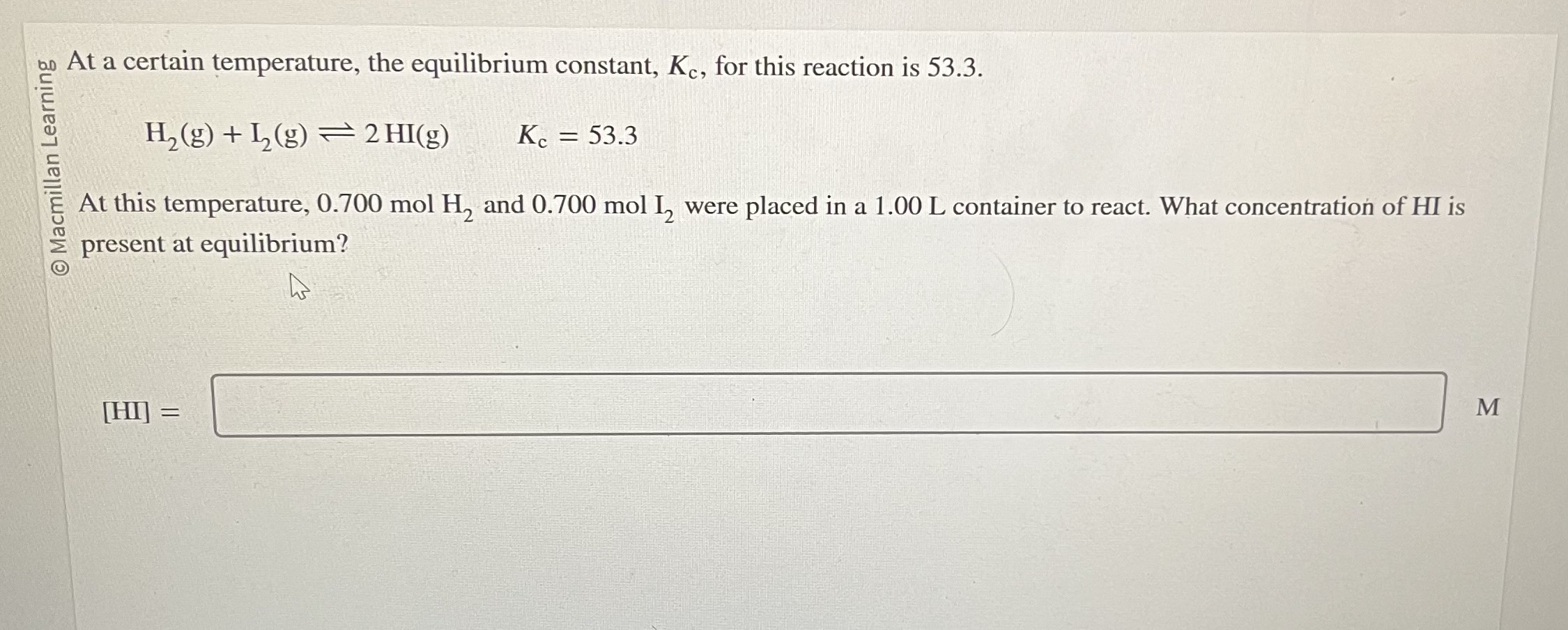 Solved At a certain temperature, the equilibrium constant, | Chegg.com