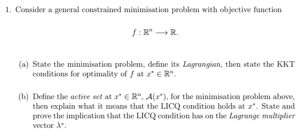 Solved Consider A General Constrained Minimisation Problem