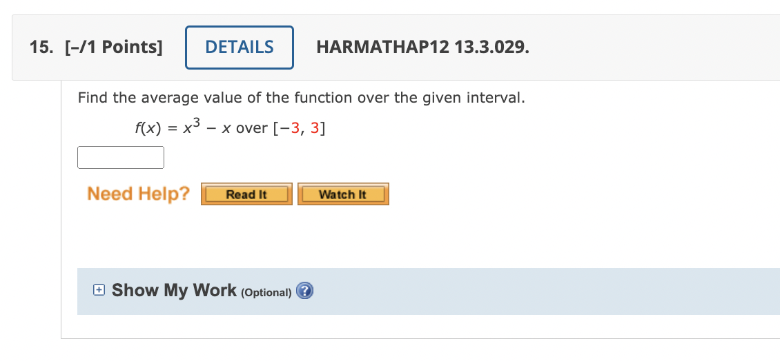 Solved Find the average value of the function over the given | Chegg.com