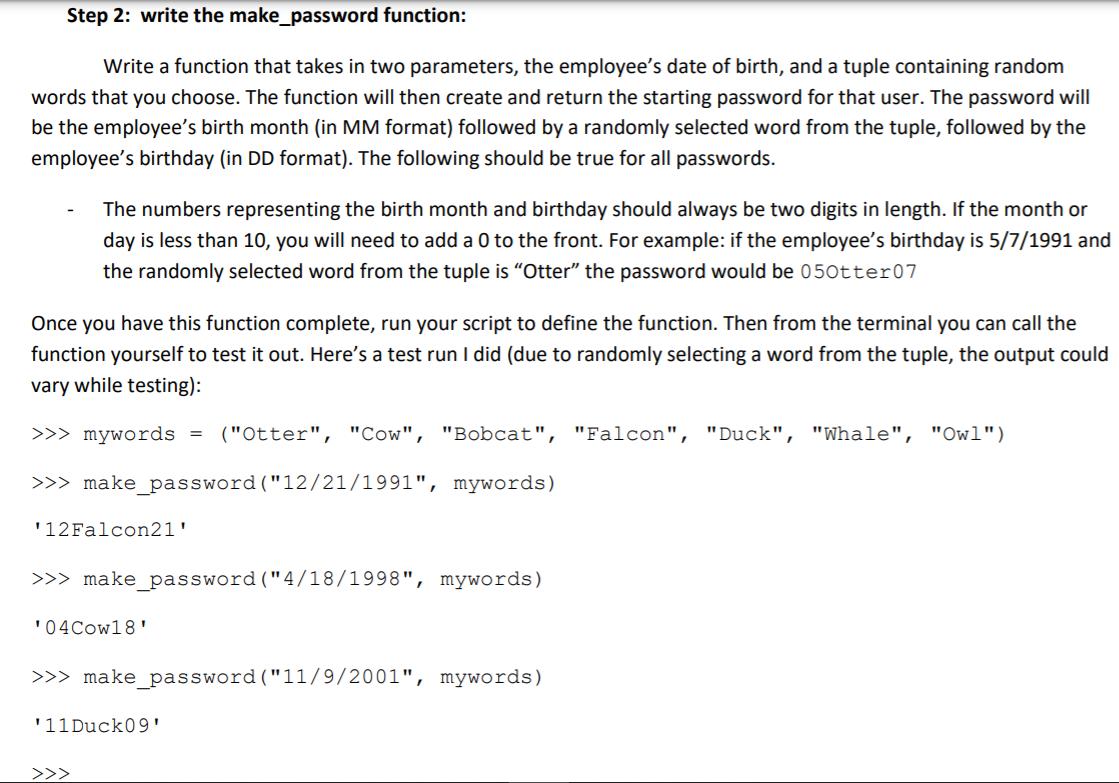 Solved Step 1 Write The Make User Name Function Write A
